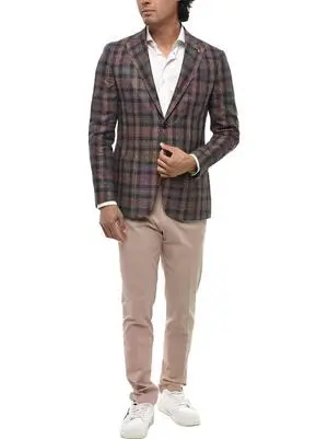 Corneliani Tartan-print Linen-blend Blazer - Brown