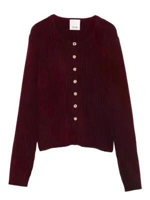 ALLUDE Ribbed Knit Button-up Cardigan - Red