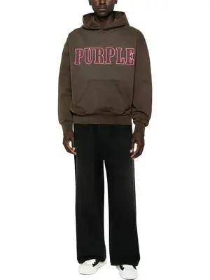 PURPLE BRAND Logo-print Distressed Cotton Hoodie - Brown