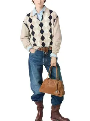 Miu Miu Argyle Pattern Cashmere Polo Sweater - Neutrals