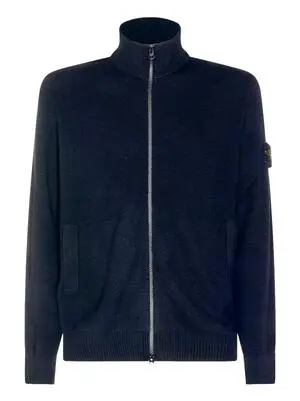 Stone Island 5100012 Rws Wool Jumper With Stand Collar And Zip Fastening - Blue