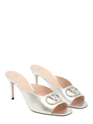Valentino Garavani Valentino Garavani VLogo Signature Metallic Leather Stiletto Sandals Silver
