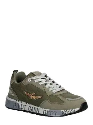 AERONAUTICA MILITARE Panelled Sneakers With Embroidered Logo - Green