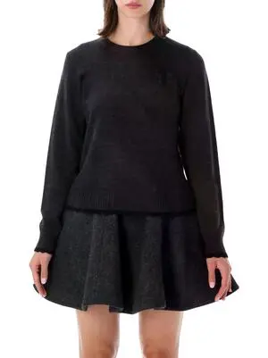 GANNI Logo Patch Crew Neck Sweater - Grey