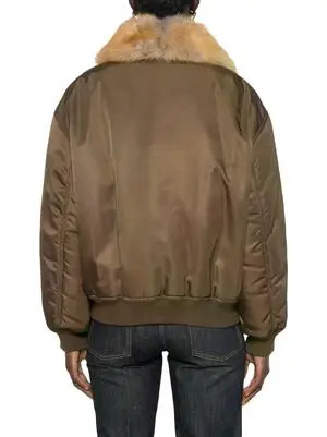 Saint Laurent Bomber Jacket With Fur Collar - Green