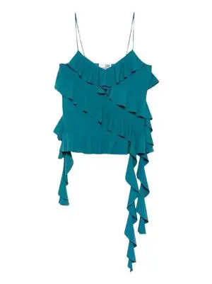 Moschino Love Moschino Ruffled Spaghetti Strap V-Neck Top Blue