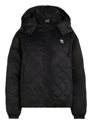 Karl Lagerfeld Ikon Quilted Puffer Jacket With Drawstring Hood - Black