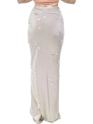 Bernadette Jolene Embroidered Silk Maxi Skirt - Grey