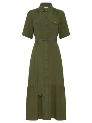 Gerard Darel Belted Shirt Midi Dress - Green