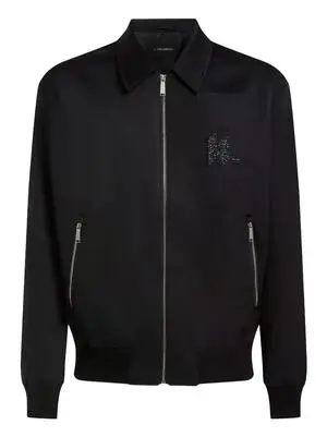 Karl Lagerfeld Monogram Embellished Satin Bomber Jacket - Black