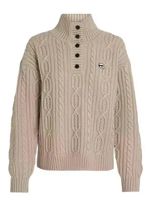 Karl Lagerfeld Ikon Cable-knit Polo Sweater - Neutrals