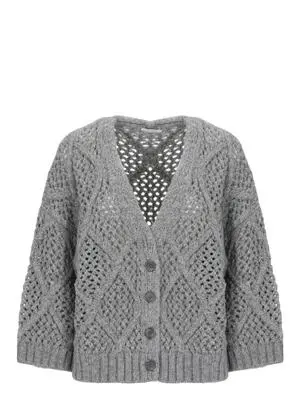Peserico Perforated-knit Bead-embellished Sweater - Grey