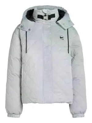Karl Lagerfeld Quilted Puffer Jacket With Detachable Drawstring Hood - Grey