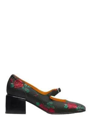 LILI CURIA Floral Jacquard Mary Jane Pumps With Buckle Detail - Black