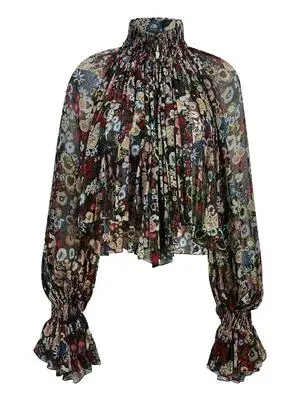Khaite Durer High Neck Floral Blouse - Black