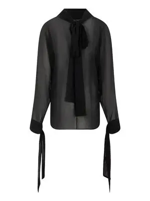 P.a.r.o.s.h Sheer Pussy-bow Blouse With Tie Cuffs - Black