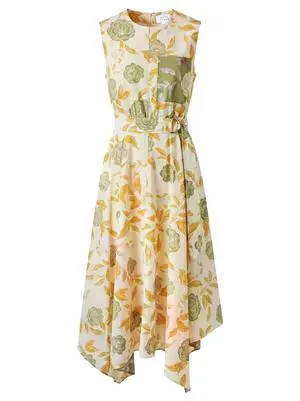Tanya Taylor Floral Print Asymmetric Midi Dress - Neutrals