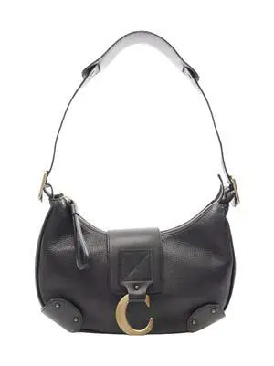 Chloé Chloé Black Calf Leather Grained Texture Shoulder Bag Black
