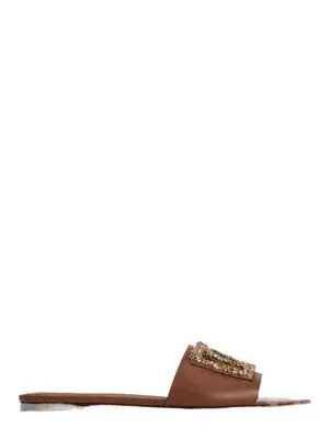 Dolce & Gabbana Flat Slides In Calfskin With Embroidery - Brown