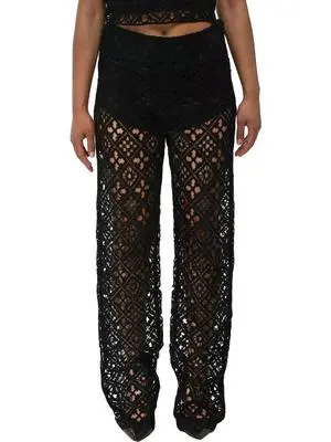 Off-White Crochet Knit Palazzo Trousers - Black