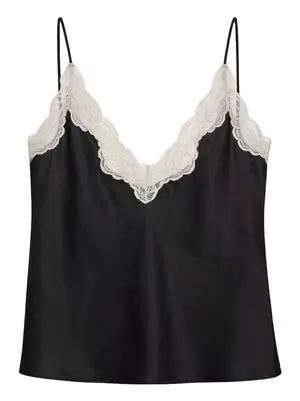 FORTE_FORTE Lace Trim Camisole Top - Black
