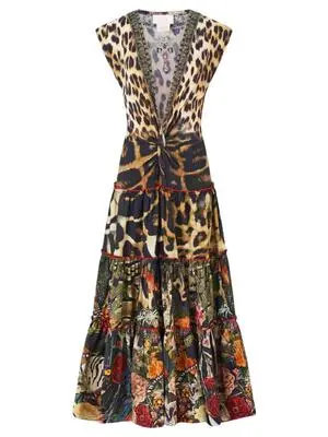 Camilla Camilla Leopard-Print Twist-Front Midi Dress Black