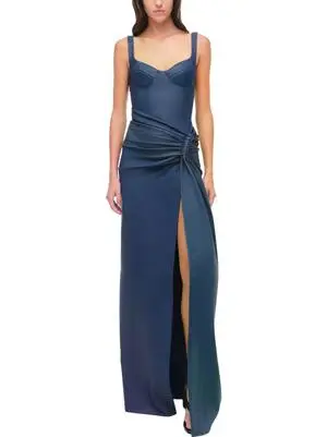 Simkhai Lyle Draped Leather Maxi Dress - Blue