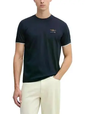 AERONAUTICA MILITARE Logo-embroidered Contrast-trim T-shirt - Blue