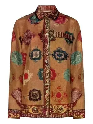 PIERRE-LOUIS MASCIA Geometric Print Silk Shirt - Neutrals
