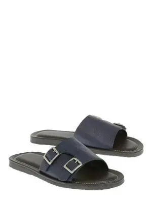 Corneliani Hammered Leather Double Buckle Sandals - Blue