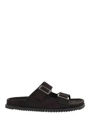 Corneliani Suede Buckle Fastening Sandals - Brown