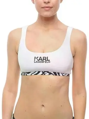 Karl Lagerfeld Logo Print Bikini Top - White