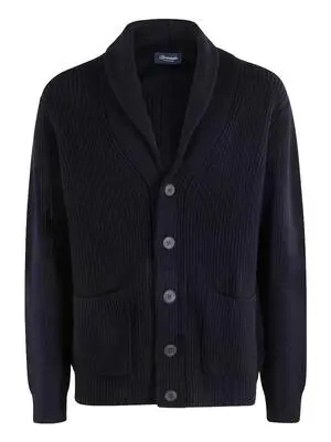 DRUMOHR Ribbed Knit Shawl Collar Cardigan - Blue