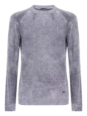 Emporio Armani Ribbed Virgin Wool Sweater With Mélange Print - Grey