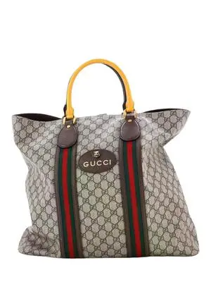 Gucci Neo Vintage Web Soft Tote Gg Coated Canvas Tall Satchel - Brown