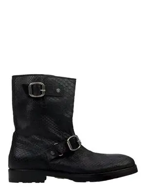 JIMMY CHOO Buckled Snakeskin Boots - Black