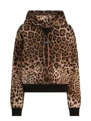 Dolce & Gabbana Leo-print Cotton Hooded Sweatshirt - Brown
