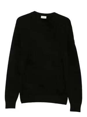 Moncler Logo Patch Waffle-knit Crew Neck Sweater - Black