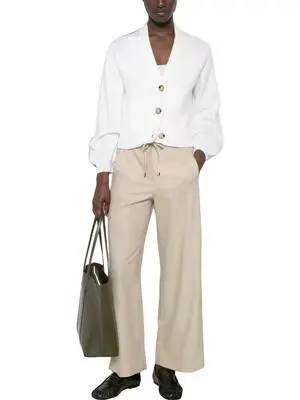 ALLUDE V-neck Cardigan With Ribbed Trim - White