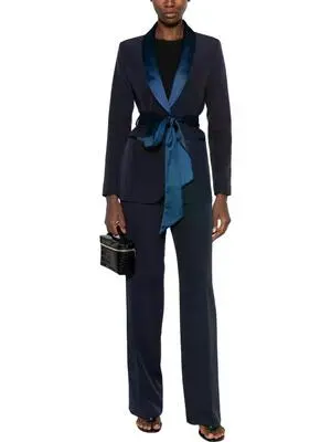 JE SUIS LE FLEUR Satin-lapel Belted Single-breasted Suit - Blue