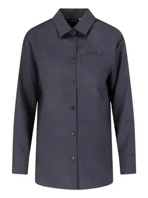 Max Mara Wool Shirt With Chest Pocket - Grey