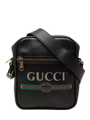 Gucci Grained Calfskin Logo Crossbody Bag - Black