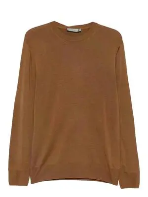 Canali Crew Neck Long Sleeve Fine Knit Sweater - Brown
