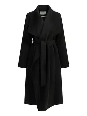 IVY OAK Belted Shawl-collar Wool Coat - Black