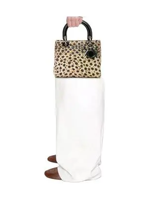 Dior 1997 Medium Canvas Cannage Leopard Print Lady Satchel - Brown
