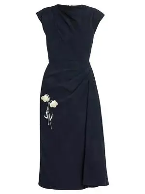 Erdem Flower-jacquard Draped Midi Dress - Blue