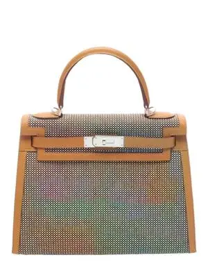 Hermès Kelly 28 Handbag In Leather And Textured Fabric - Neutrals