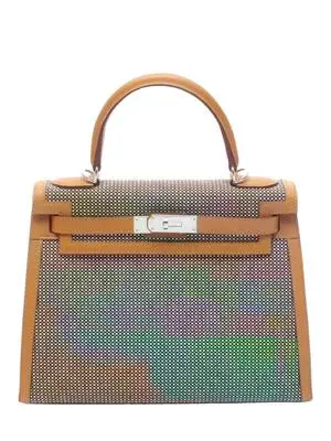 Hermès Kelly 28 Handbag In Leather And Textured Fabric - Neutrals