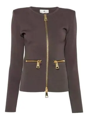 Elisabetta Franchi Zip-detail Shoulder-pad Cardigan - Brown