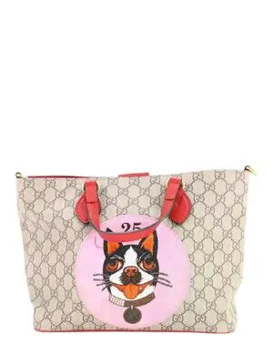 Gucci Convertible Soft Gg Coated Canvas Tote Bag With Applique - Brown